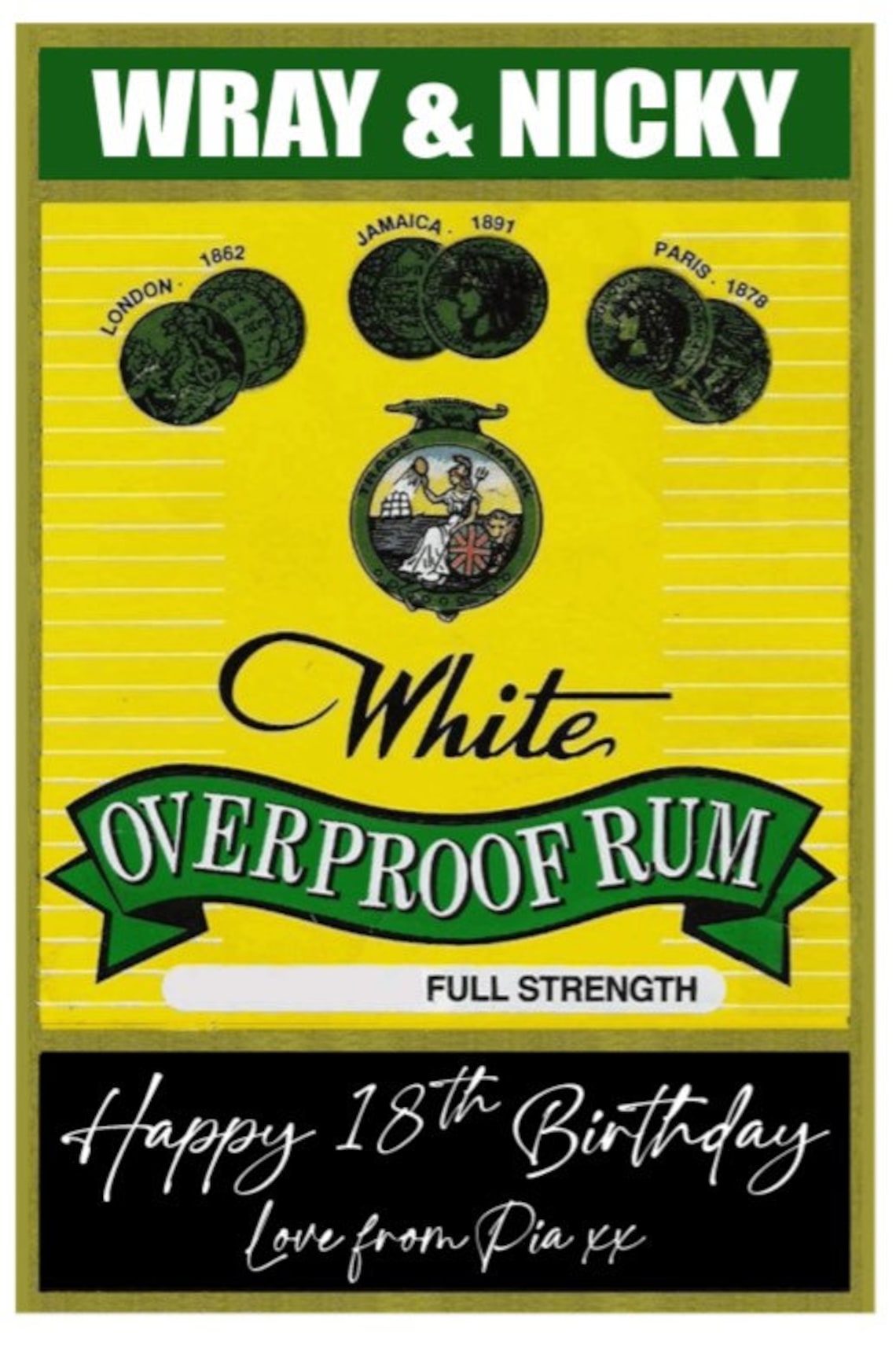 Personalised Wray & Nephew Bottle LABEL ONLY Any Name / | Etsy