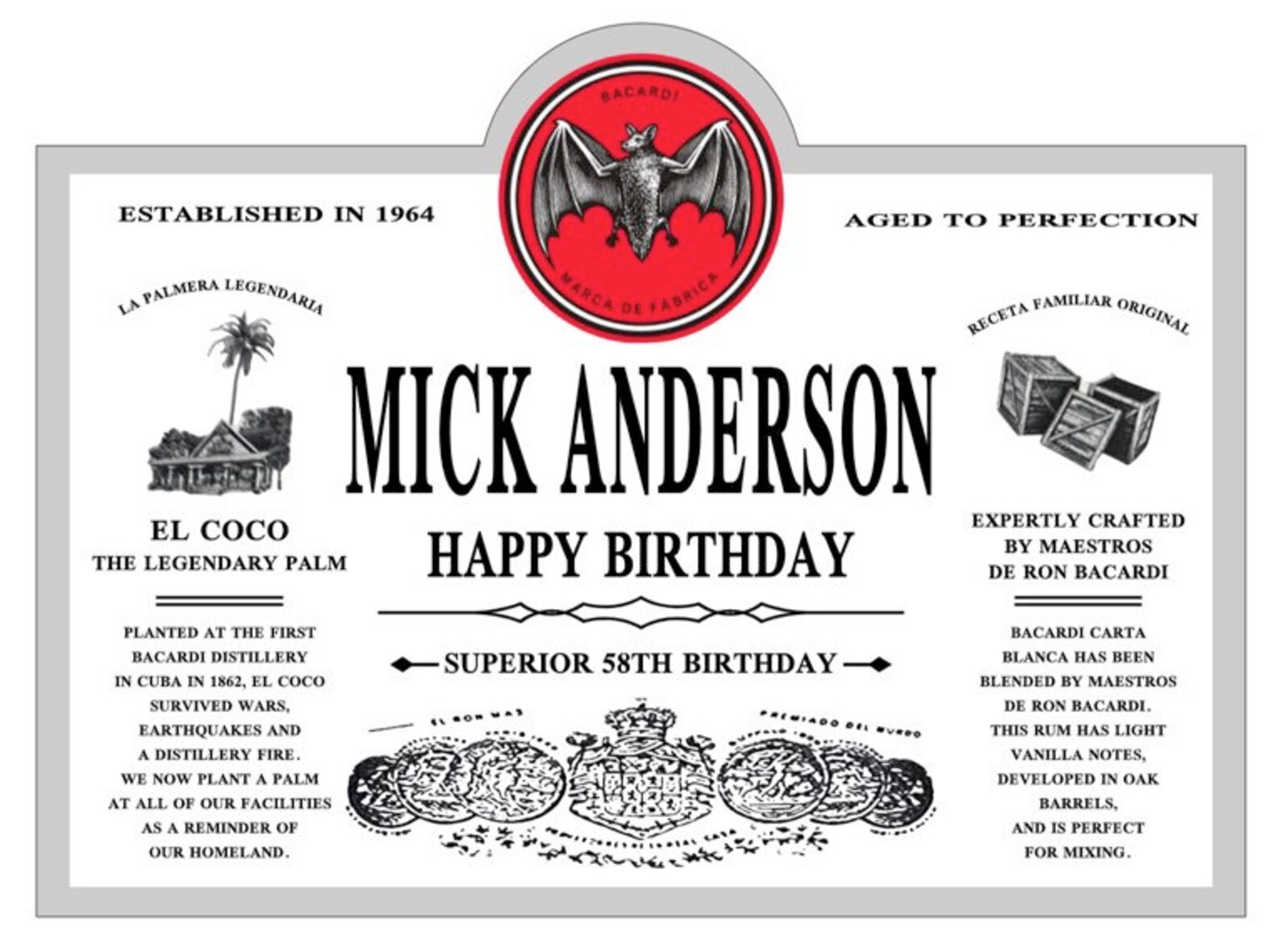 Personalised Bacardi Rum Label Printed Custom Name & Message Gift - Etsy UK