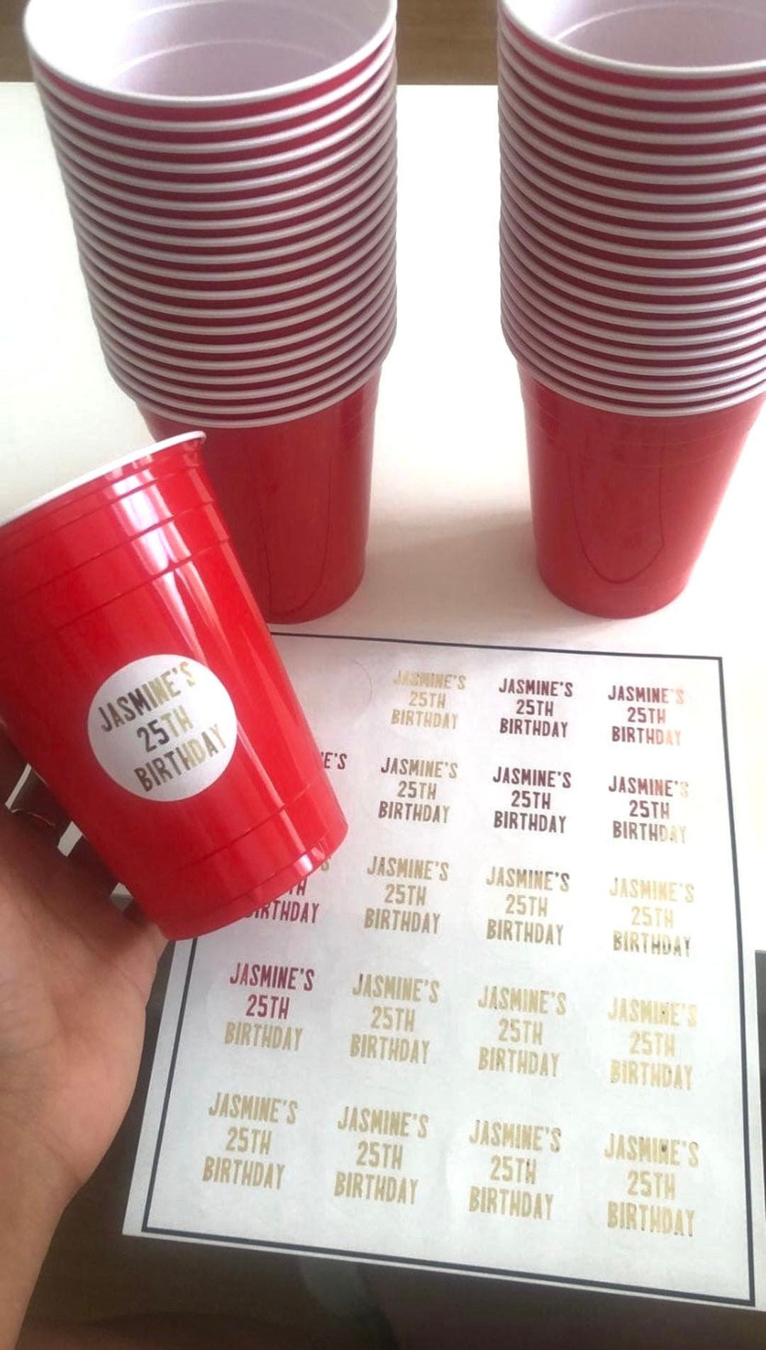 Personalised Red Cup party Cup solo Cup STICKERS ONLY Add to Cups for Bdays Events Any Colour Includes BEAUTIFUL Foil Transfer Options Etsy