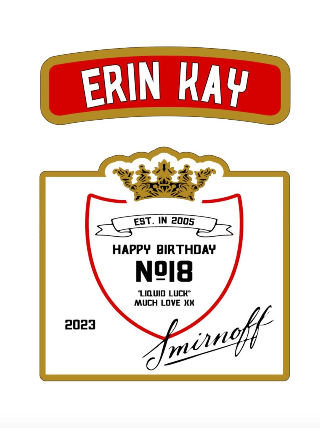 DIGITAL Personalised Smirnoff Vodka Bottle Label - to Fit 700ml / 1 ...