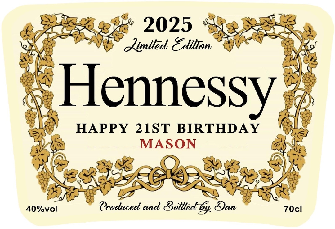 DIGITAL Personalised Hennessy Bottle Label - for Cakes and Bottles ...