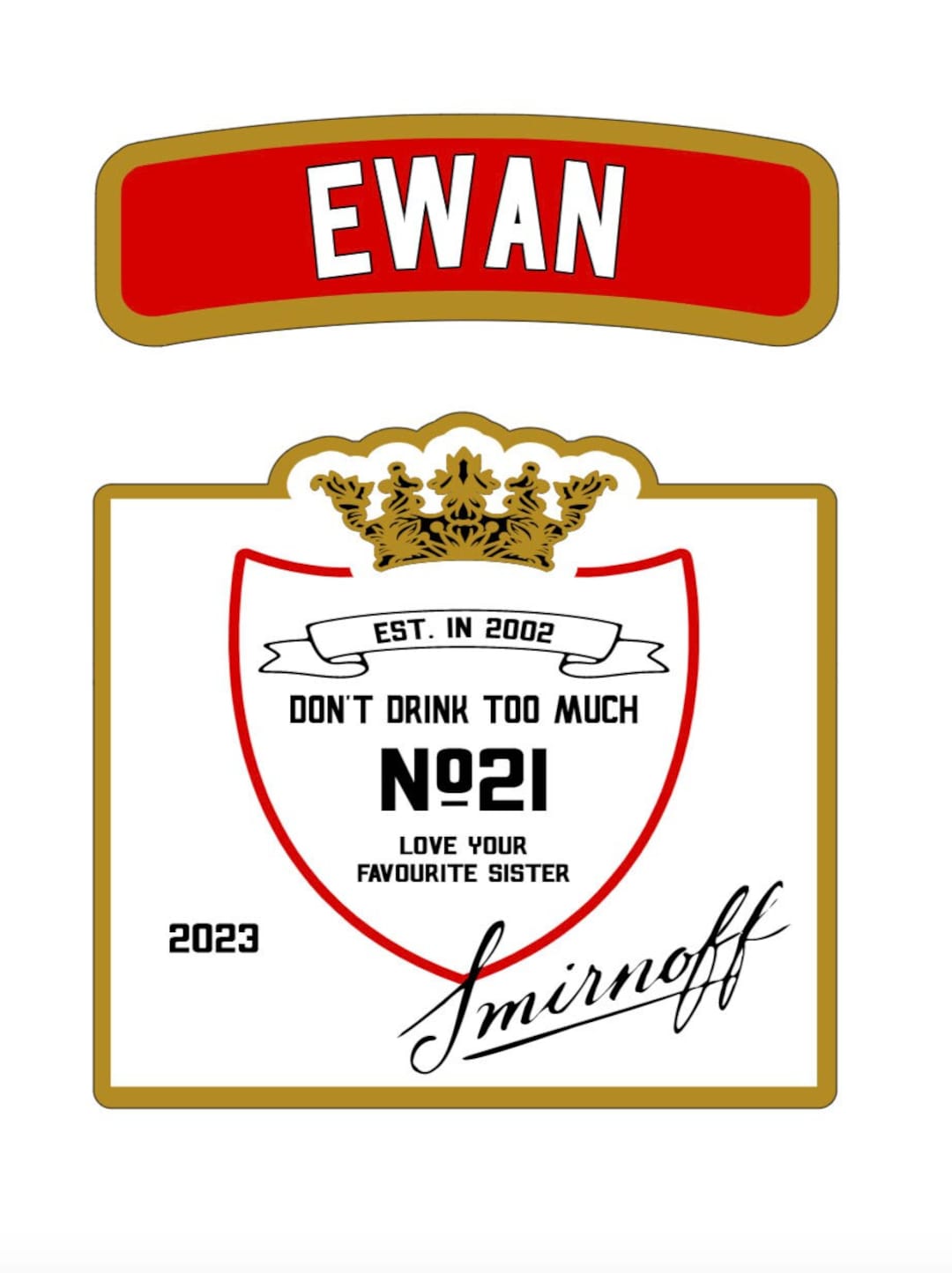EDIT YOUR OWN Personalised Smirnoff Vodka Bottle Label - to Fit 700ml ...