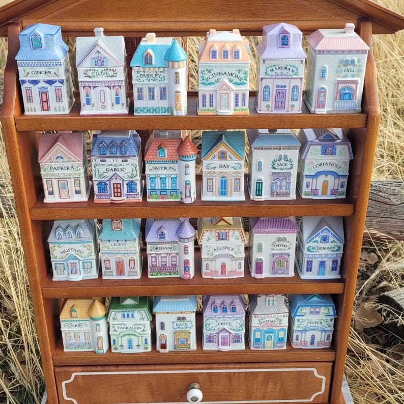 Vintage Authentic 1989 Lenox Spice Village Complete Set of 24 Spice Jar ...