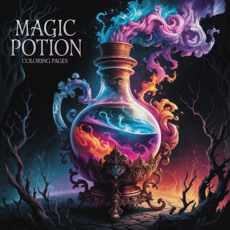 150 Magic Potion Coloring Pages Adult and Kids Coloring Book, Fantasy ...