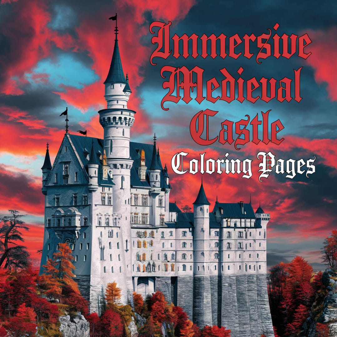 100 Immersive Medieval Castle Coloring Book for Kids and Adult, Instant ...