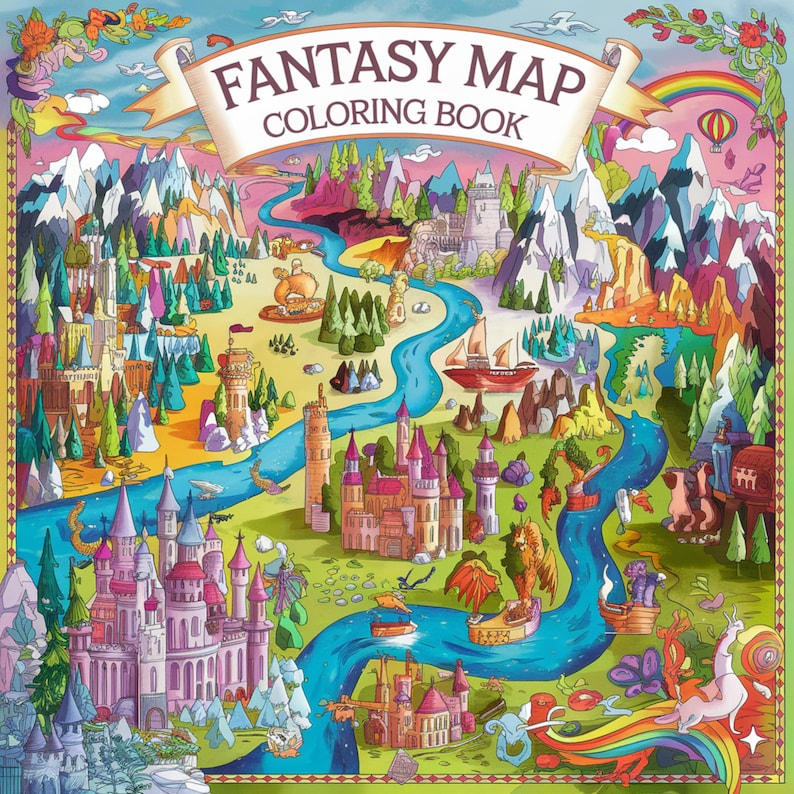 150 Fantasy Map Coloring Pages Adult and Kids Coloring Book, Fantasy ...