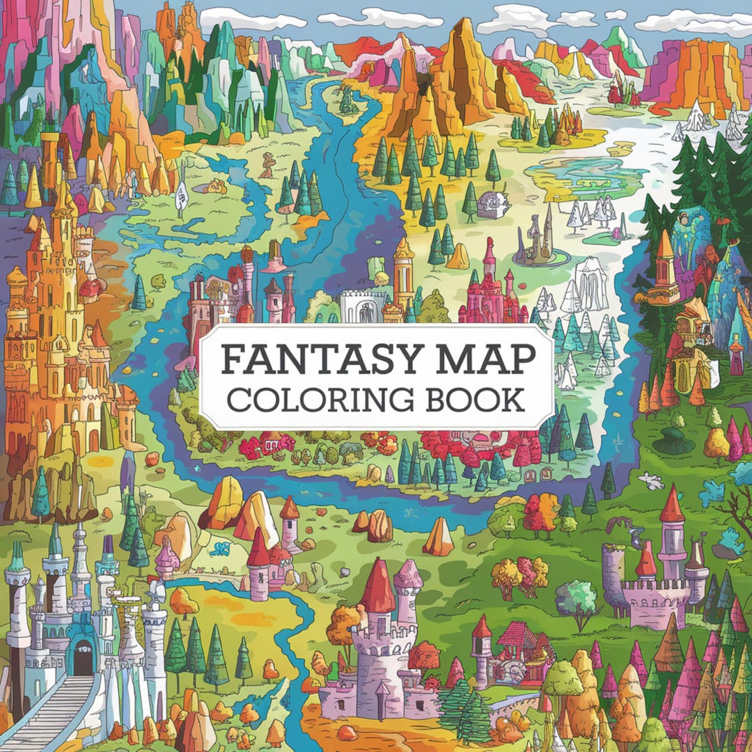 150 Fantasy Map Coloring Pages Adult and Kids Coloring Book, Fantasy ...