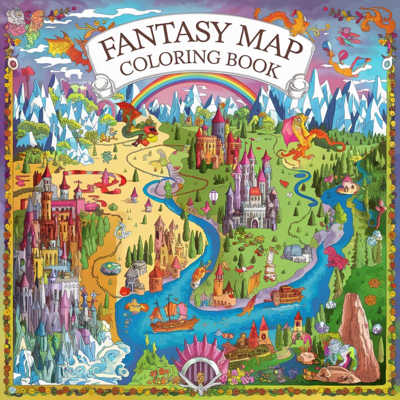 150 Fantasy Map Coloring Pages Adult and Kids Coloring Book, Fantasy ...