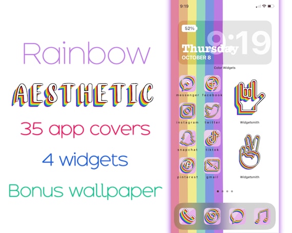 Rainbow Aesthetic Icons Ios 14 App Icons Pride Icons SVG | Etsy