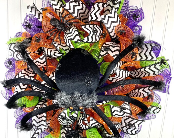 Spider Wreath, Halloween Wreath, Deco Mesh Wreath, Halloween Decor ...