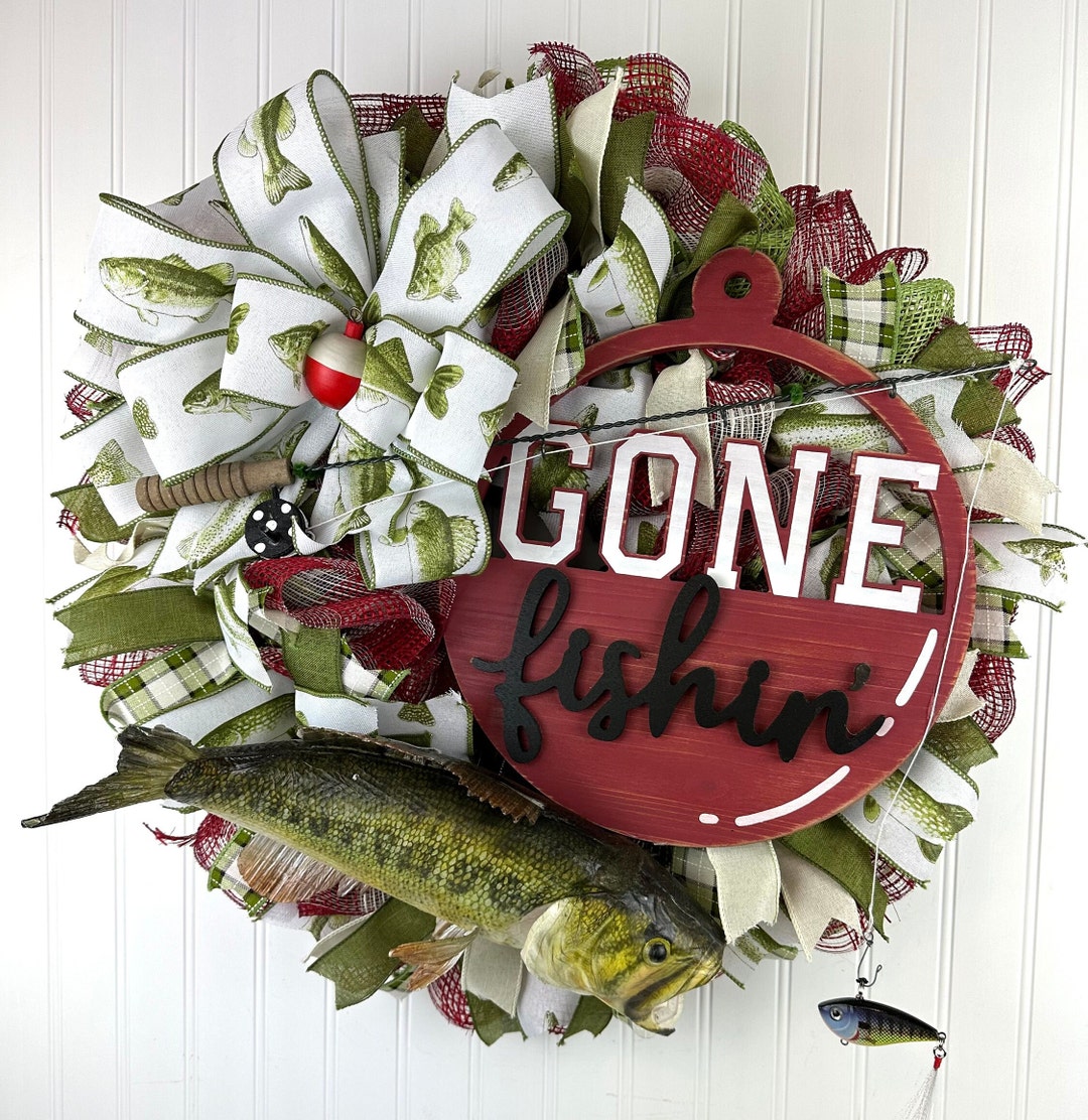 Gone Fishing Deco Mesh Wreath With Fish Bobber Fish Pole and - Etsy