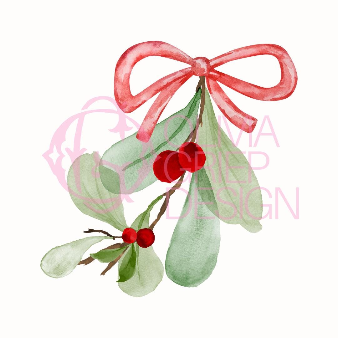 Watercolor Preppy Holly With Bow - Etsy