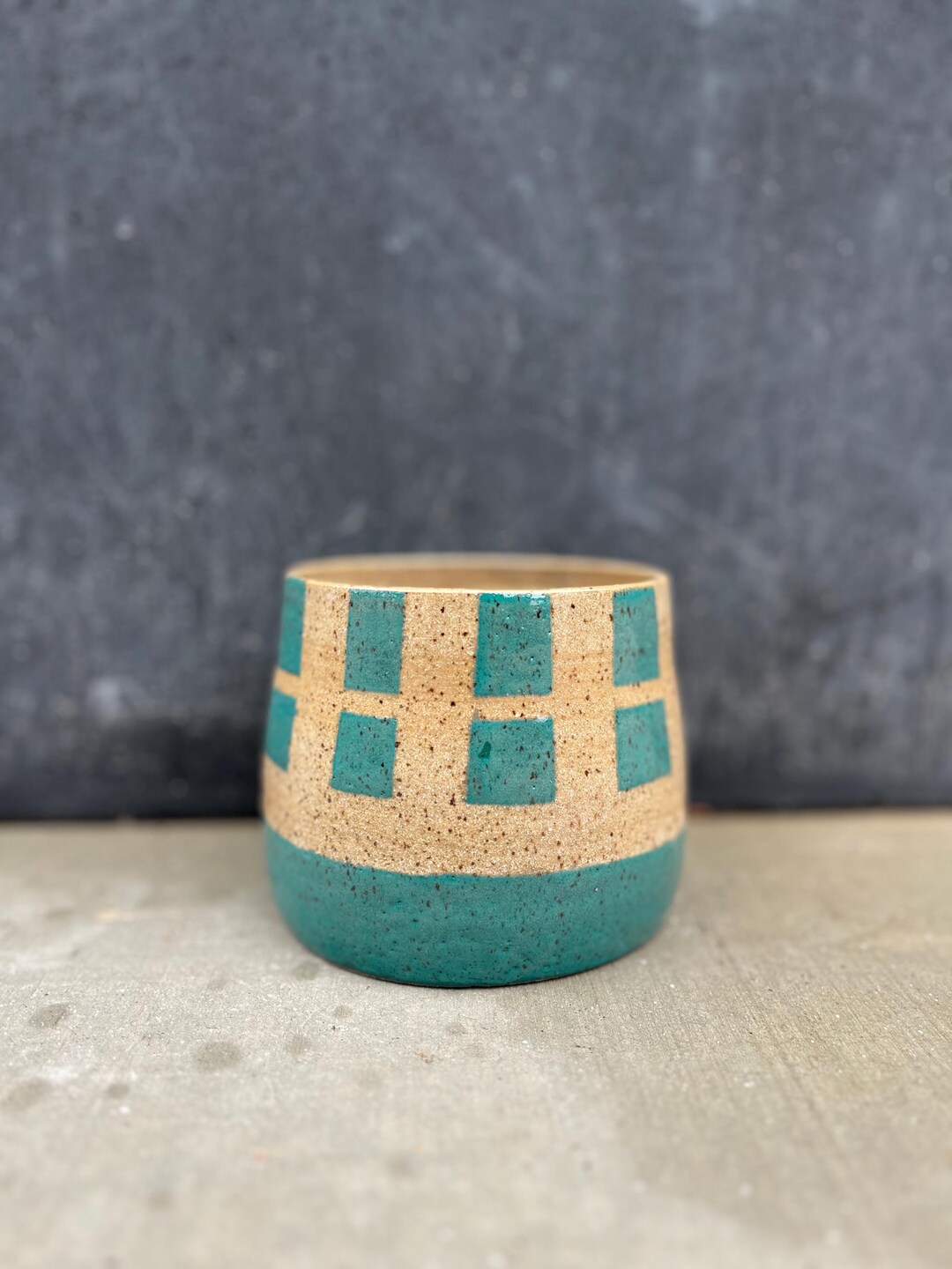 Teal Checkers Planter - Etsy