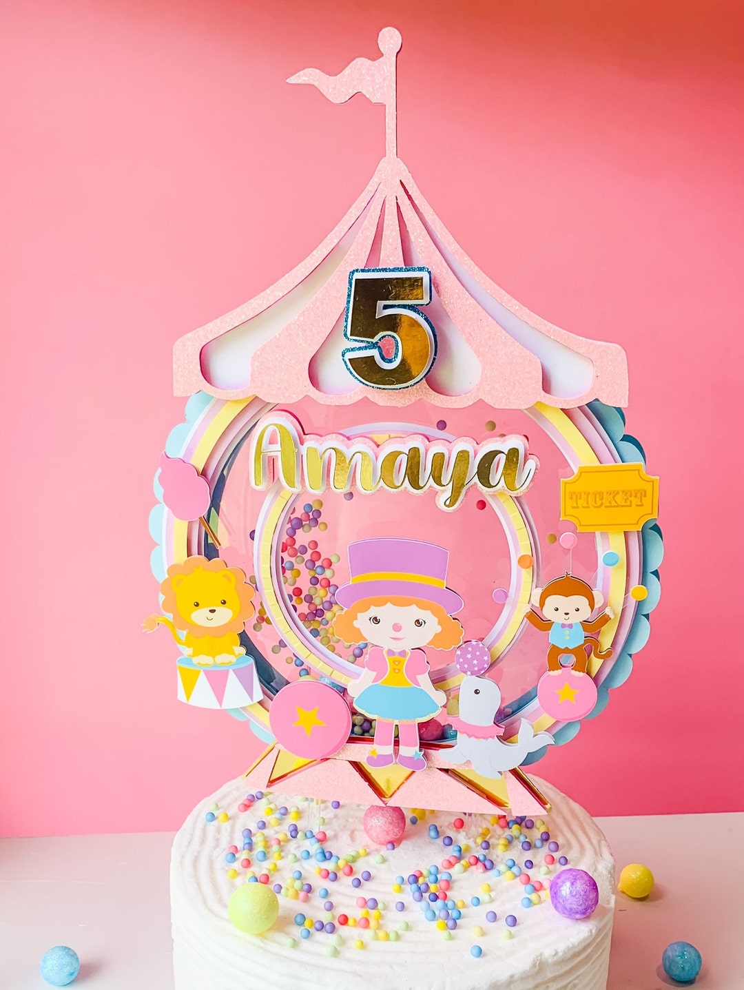 Circus Cake Topper | Pink Circus Cake Topper | Circus Birthday Topper ...