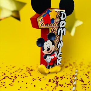 Mickey Theme Personalized 3D Number | Birthday Party Decoration - Etsy