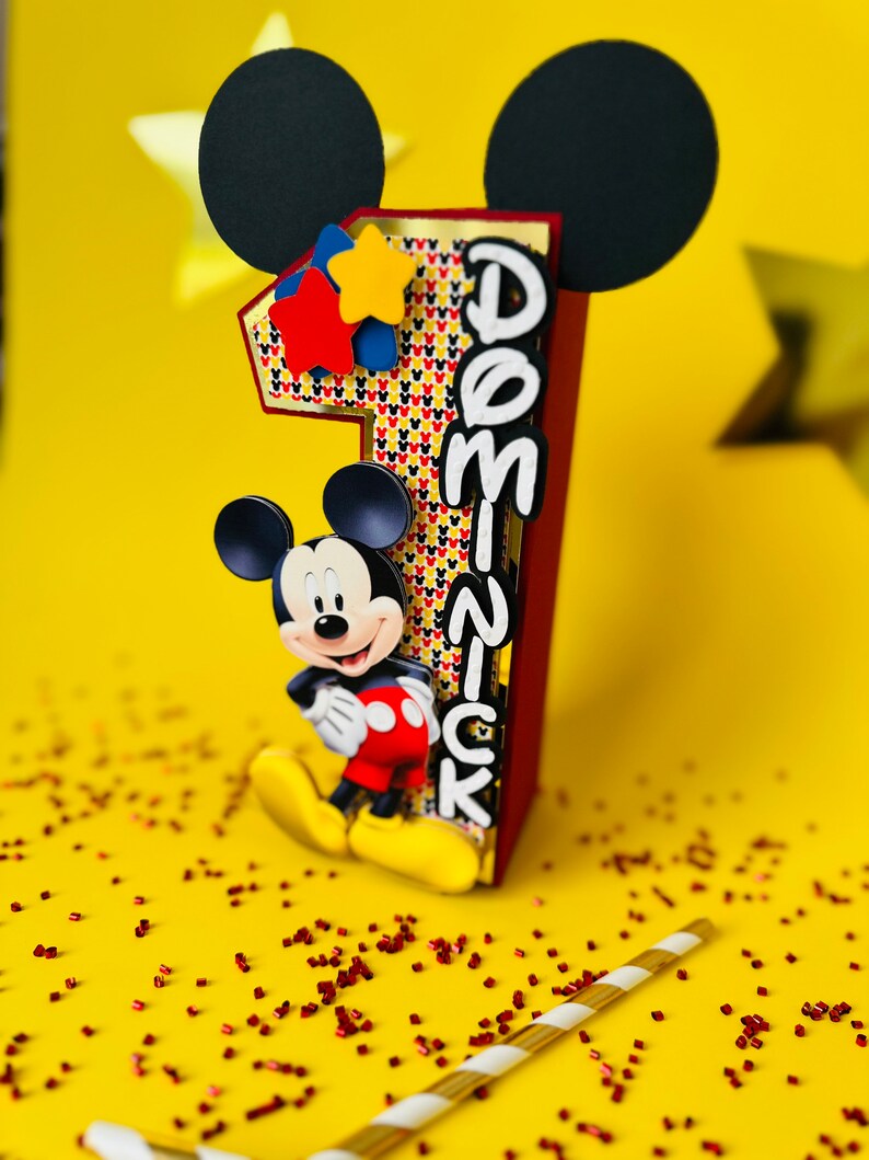 Mickey Theme Personalized 3D Number | Birthday Party Decoration - Etsy
