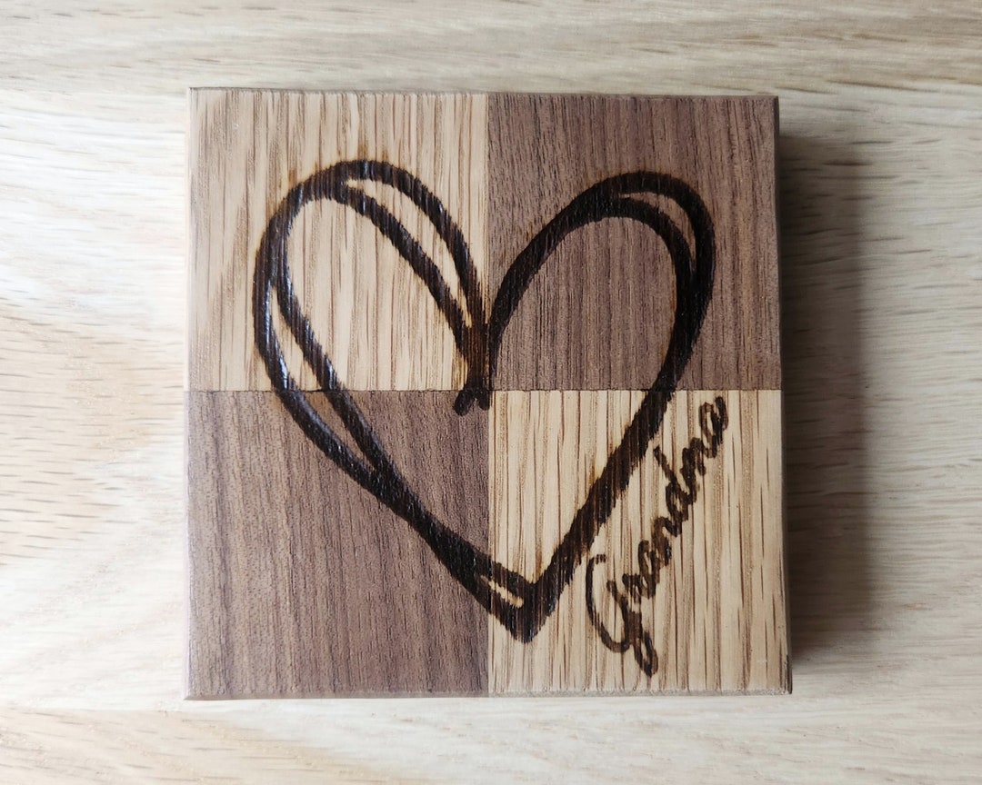 Heart Two Tone Wood Coasters Set, Family Dual Wood Wooden Coasters, Two ...