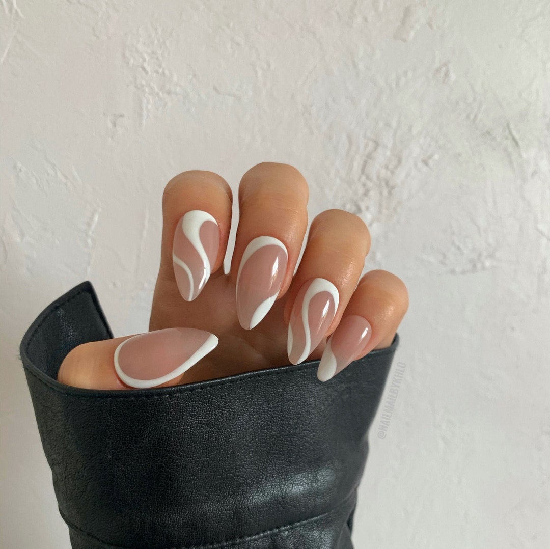 MAEVE Reusable Hand Painted Press on Nails | White Abstract Minimal ...