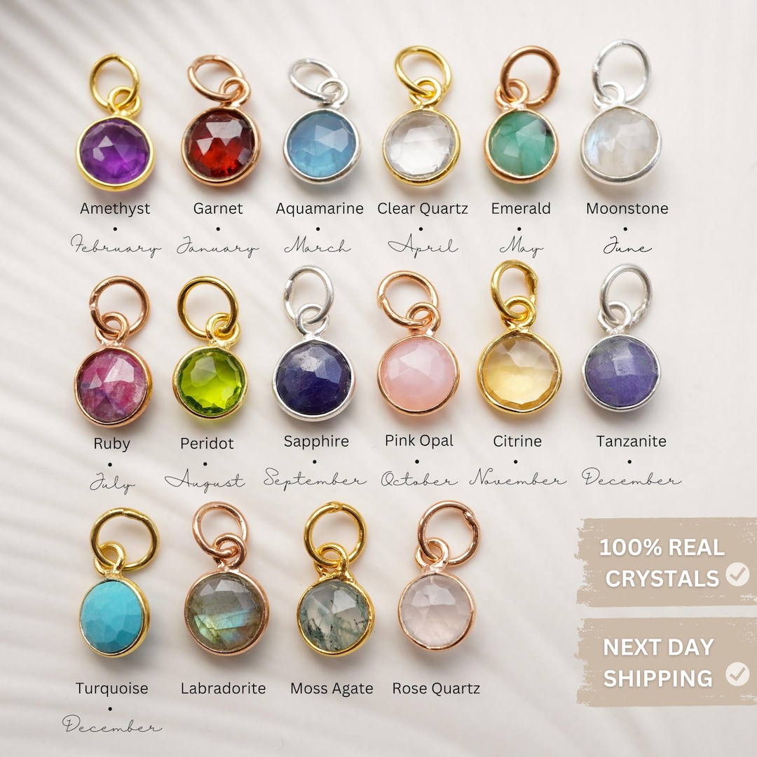 Dainty Birthstone Charm, Birth Month Gemstones, Crystal Charms ...