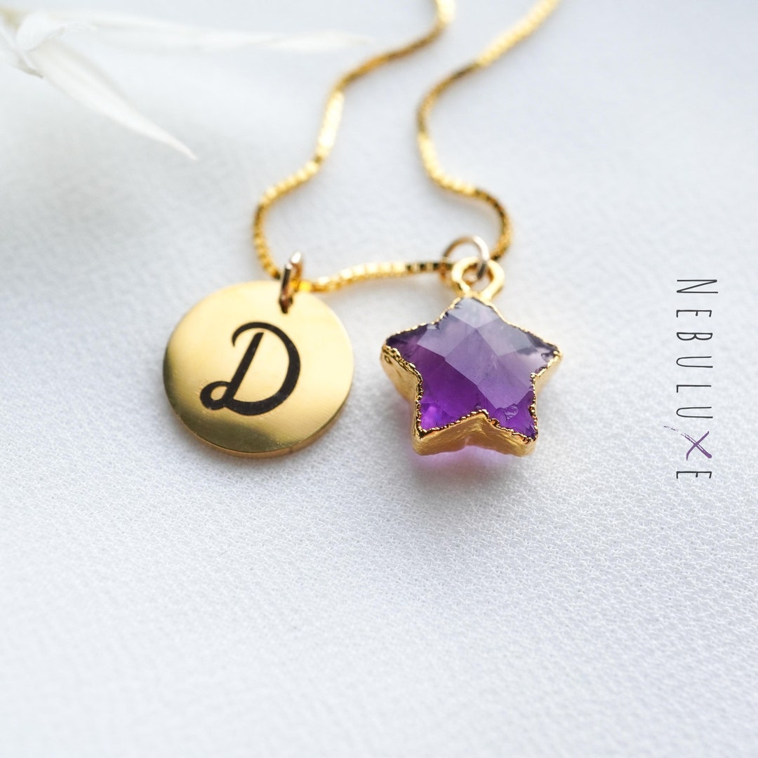 Amethyst Birthstone Necklace, Personalized Necklace, Initial Charm ...