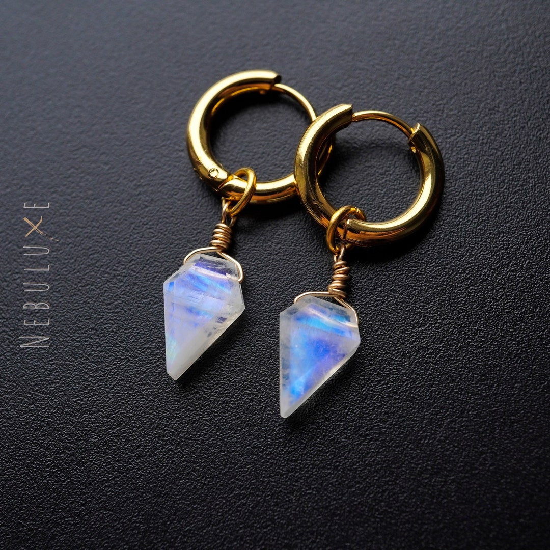 Moonstone Hoop Earrings, Birthstone Earrings, Gold Hoop Earrings, Moonstone Threader Earrings ...