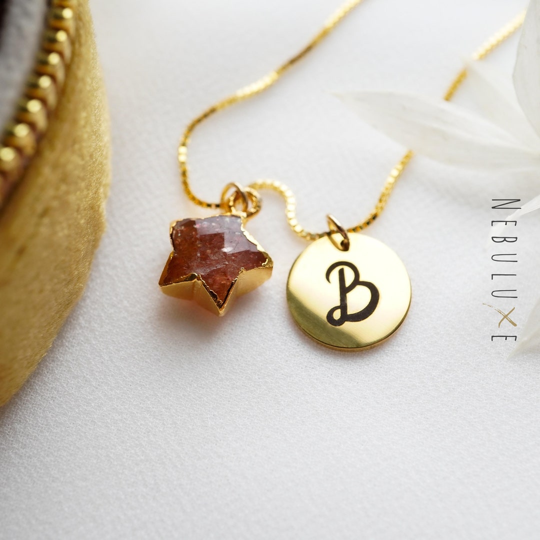 Sunstone Necklace, Initial Necklace, Personalised Birthday Gift ...