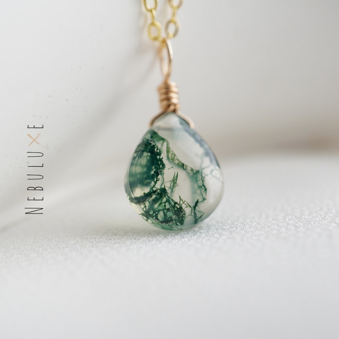 Moss Agate Necklace, Natural Crystal Necklace, Moss Agate Jewelry, Moss ...