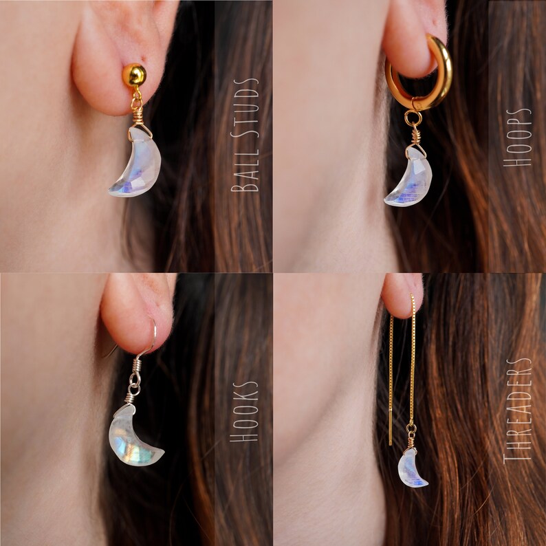 Moonstone Stud Earrings, Celestial Earrings, Rainbow Moonstone ...