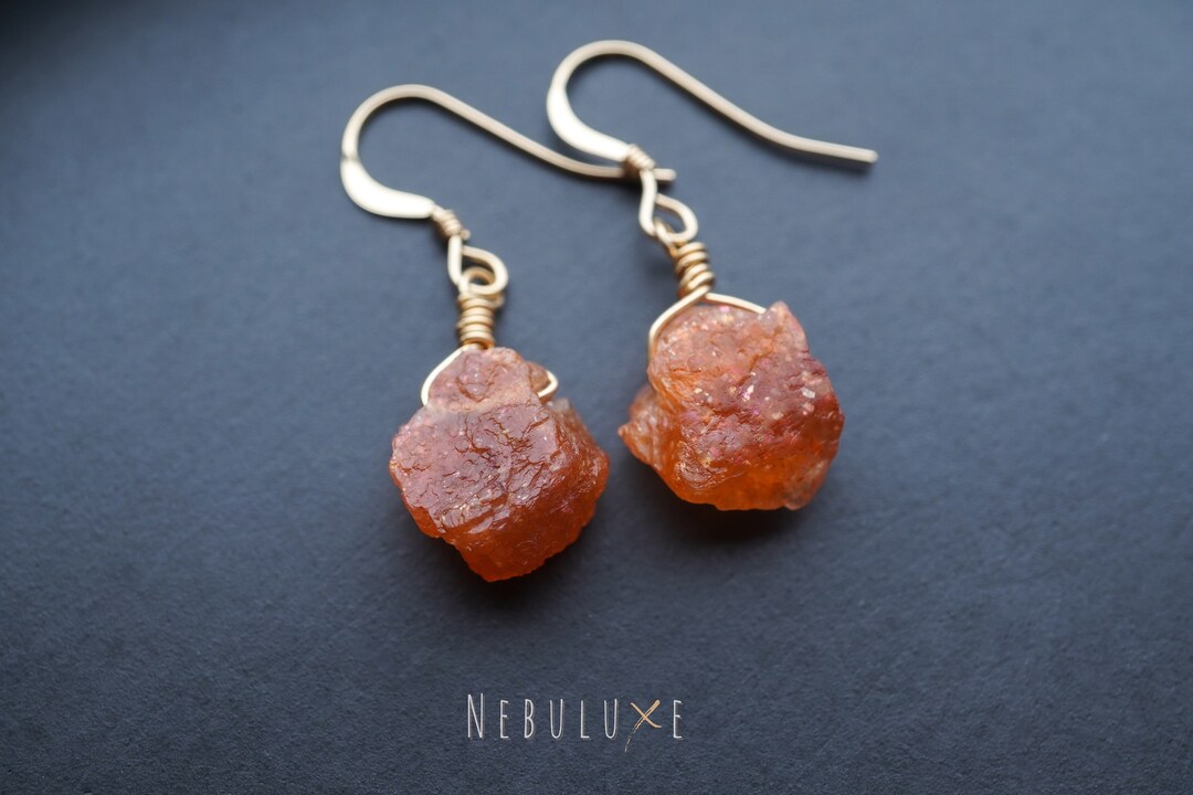 Raw Sunstone Earrings Raw Crystal Earrings Birthstone Earrings Virgo Earrings Sunstone Jewelry ...