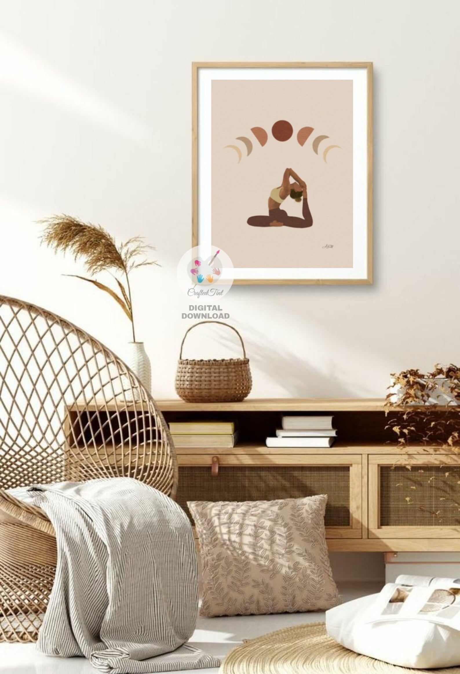 Boho Yoga Art, Yoga Pose Art, Boho Yoga Moon Print, Yoga Illustration ...