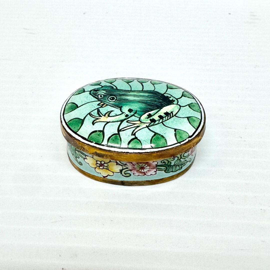 Hand Painted Frog Enamel Trinket Box, Pill Box, Container, Votive ...
