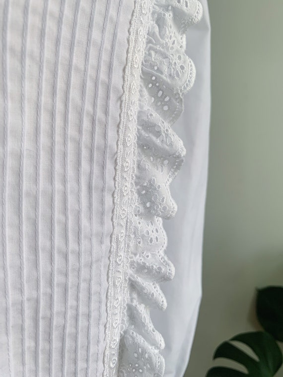 70s White Prairie Blouse with Ruffles & Eyelet Lace |… - Gem