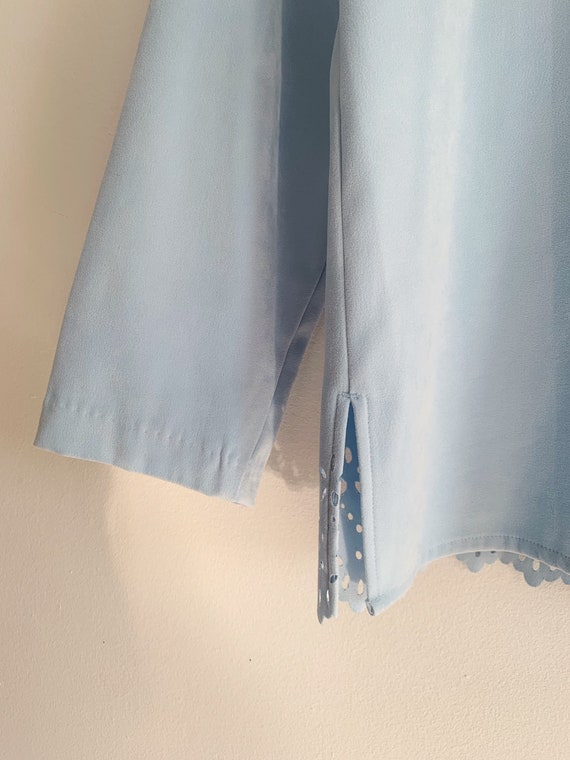 90s does 70s Light Blue Shacket w/ Floral Burnout Hem… - Gem