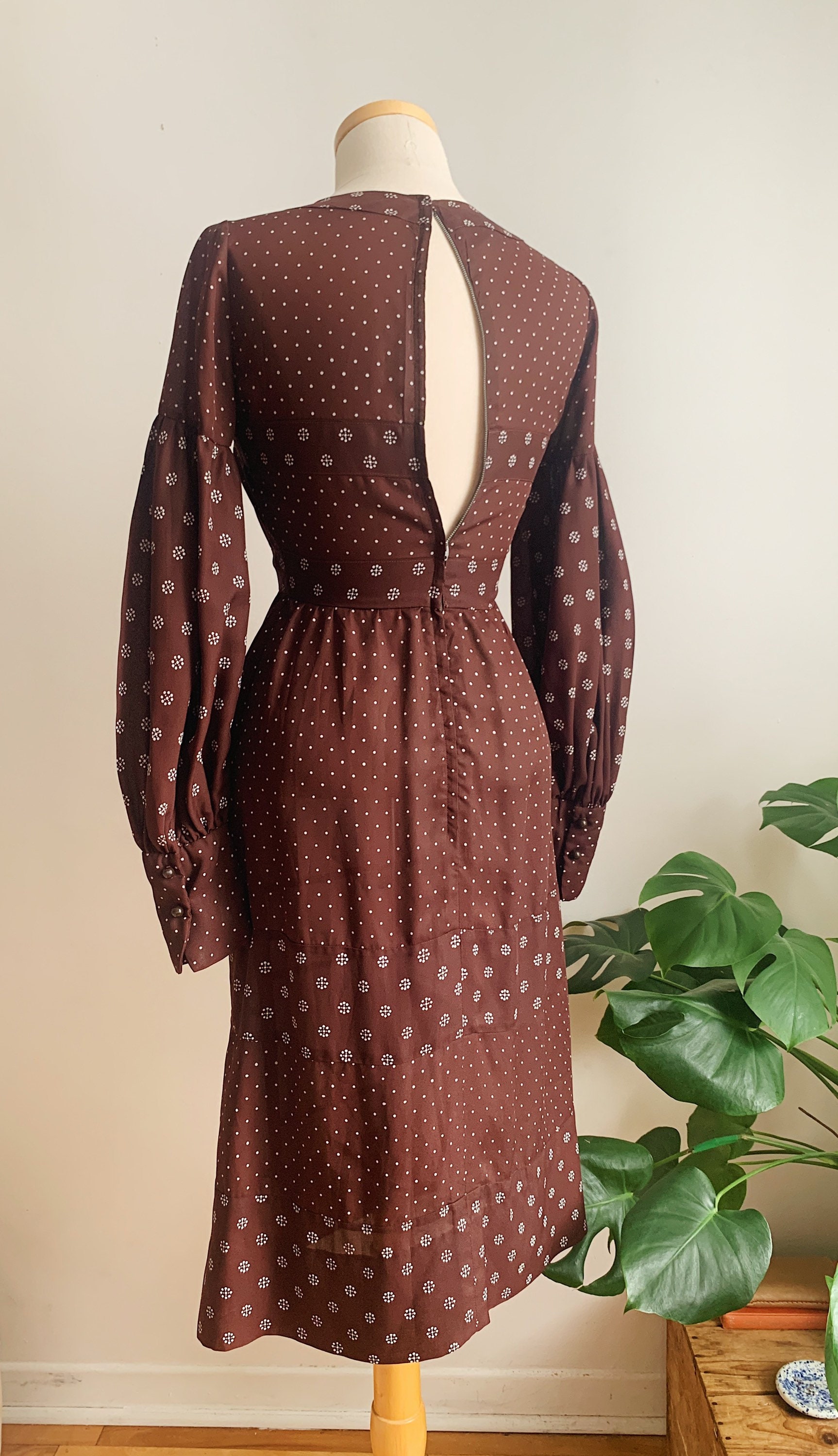 70s Jean Varon Brown Floral Prairie Dress 1970s Vintage Designer Midi ...