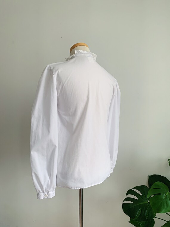 70s White Prairie Blouse with Ruffles & Eyelet Lace |… - Gem