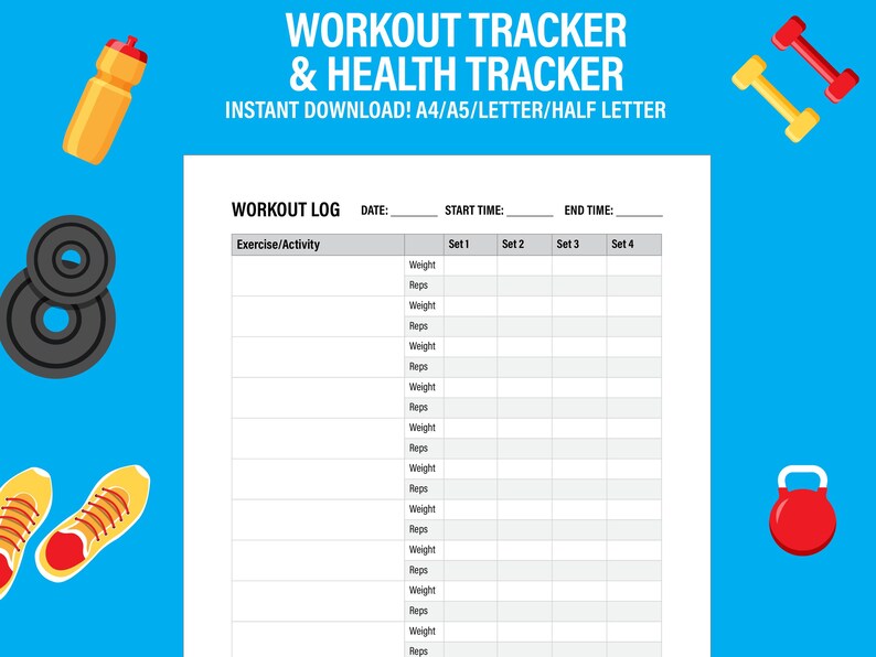 Workout Tracker Printable, Daily Exercise Log, Fitness Journal, Workout ...