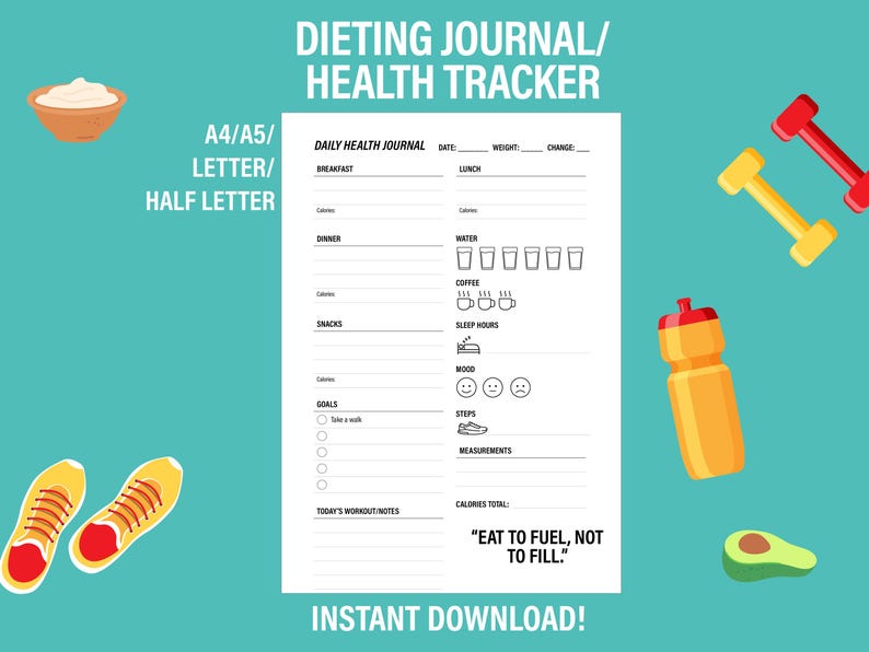 Health Tracker Printable, Daily Food Log, Eating Journal, Eating ...