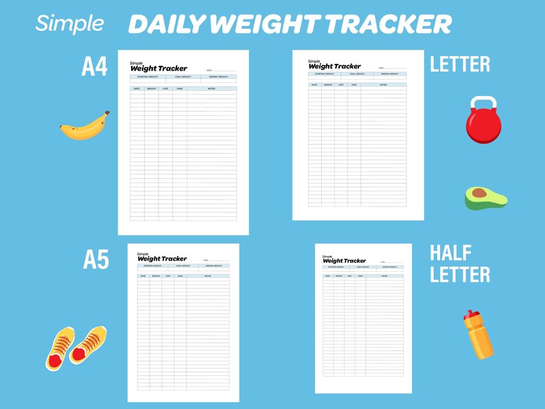 Daily Weight Log Tracker Printable, Start Weight, Weight Gain and Loss ...