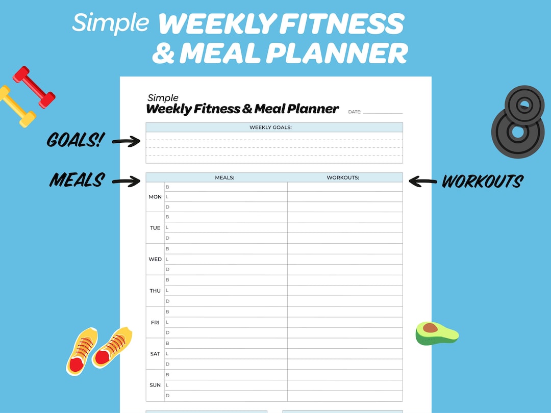 Weekly Meal and Fitness Planner. Eating, Goals, Habits Track/plan ...