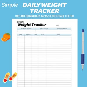 Daily Weight Log Tracker Printable, Start Weight, Weight Gain and Loss ...
