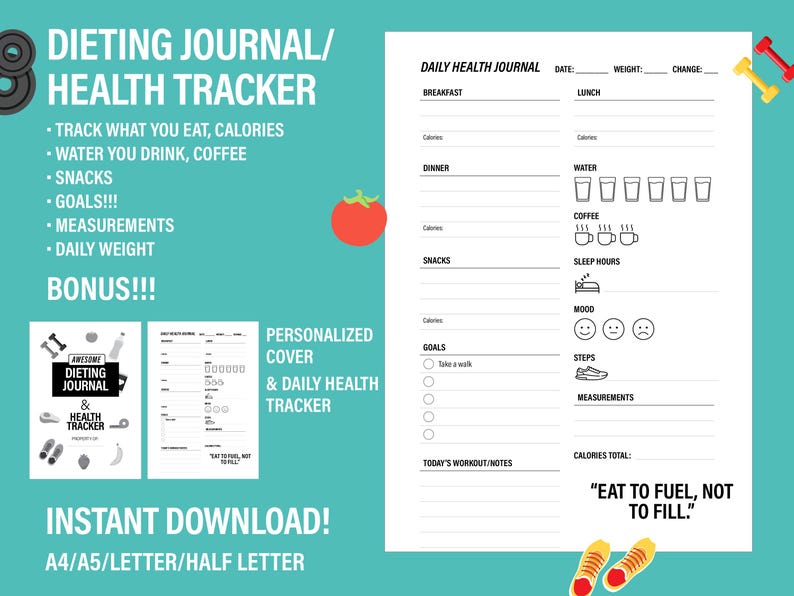 Health Tracker Printable, Daily Food Log, Eating Journal, Eating ...
