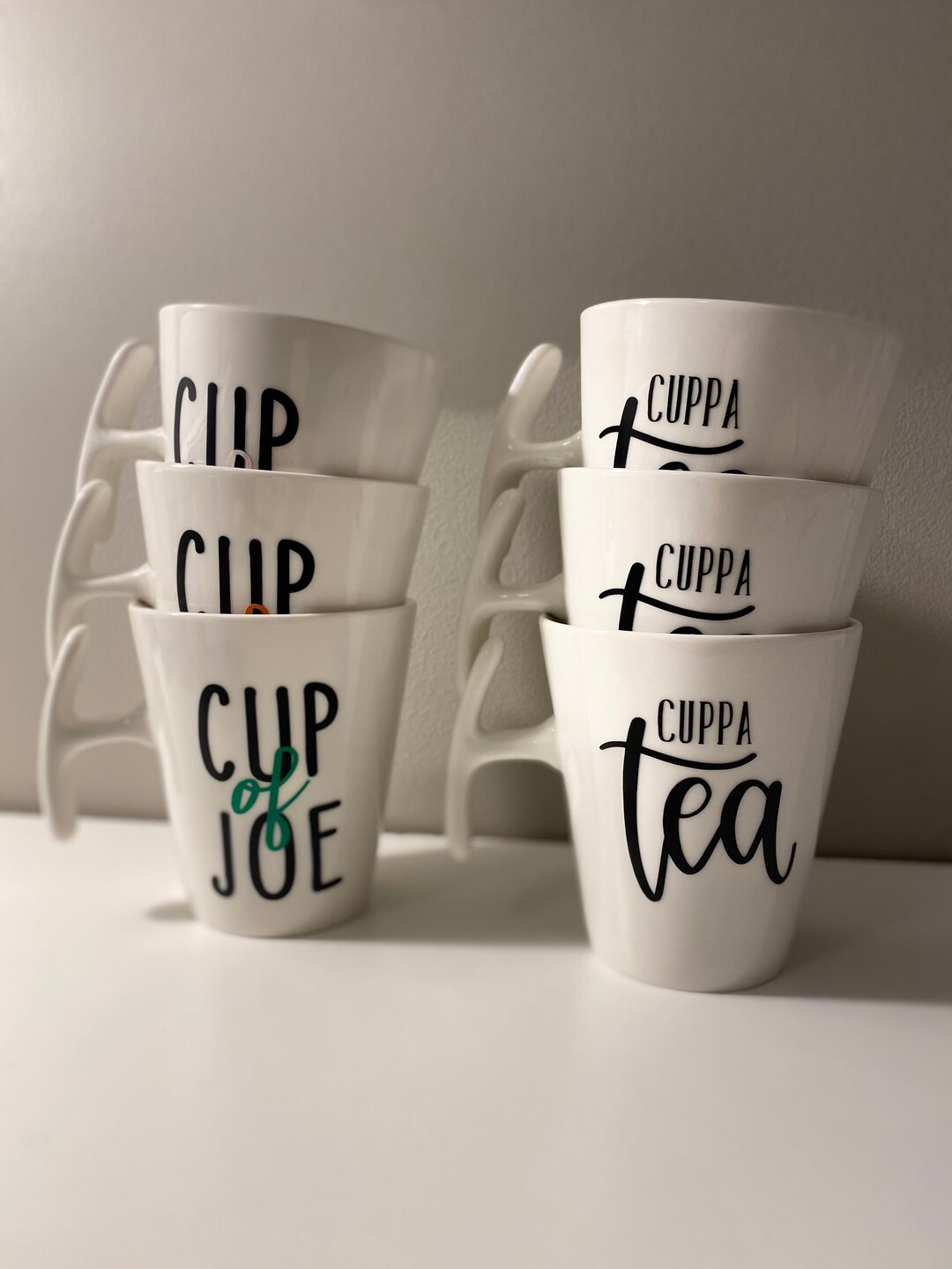 Coffee and Tea Designed Mugs - Stacking Mugs - Personalized Mugs - 12 ...