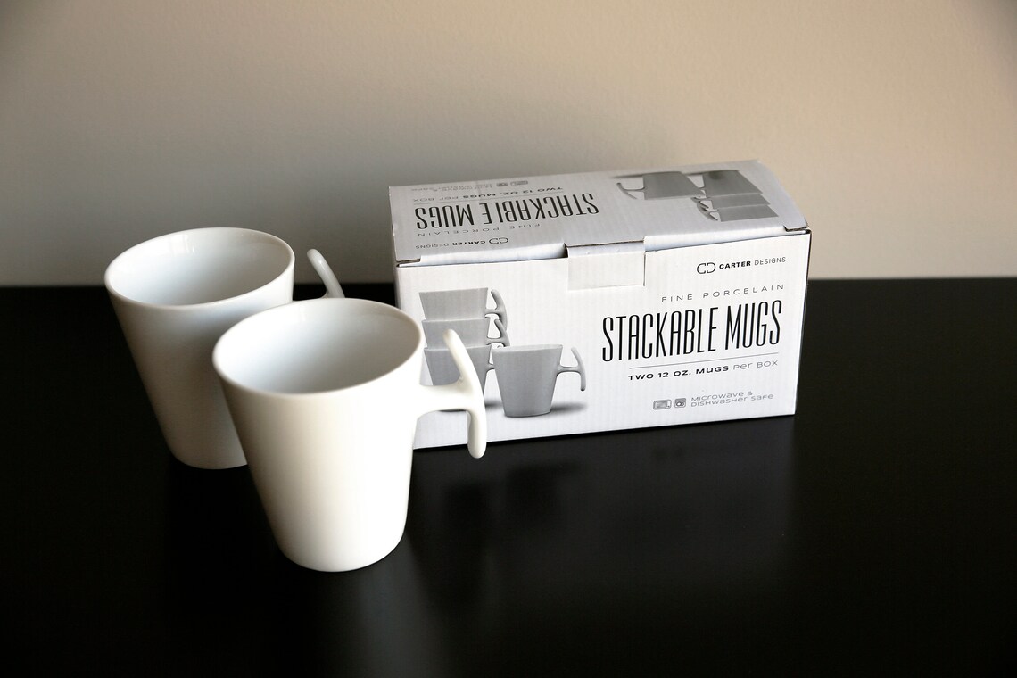 Coffee and Tea Designed Mugs Stacking Mugs Personalized - Etsy