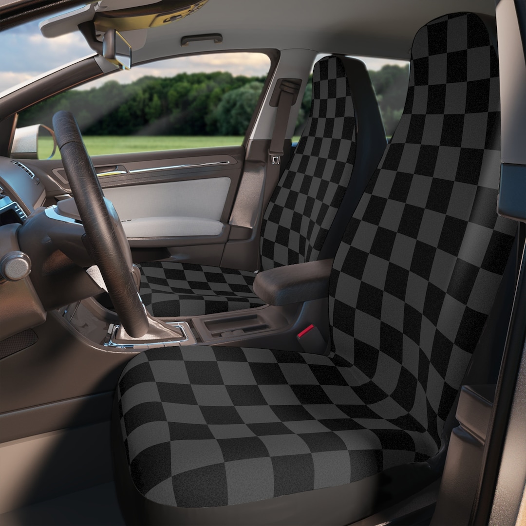 Black and Grey Checkered Car Seat Covers, Set of 2 Front Seat Covers ...