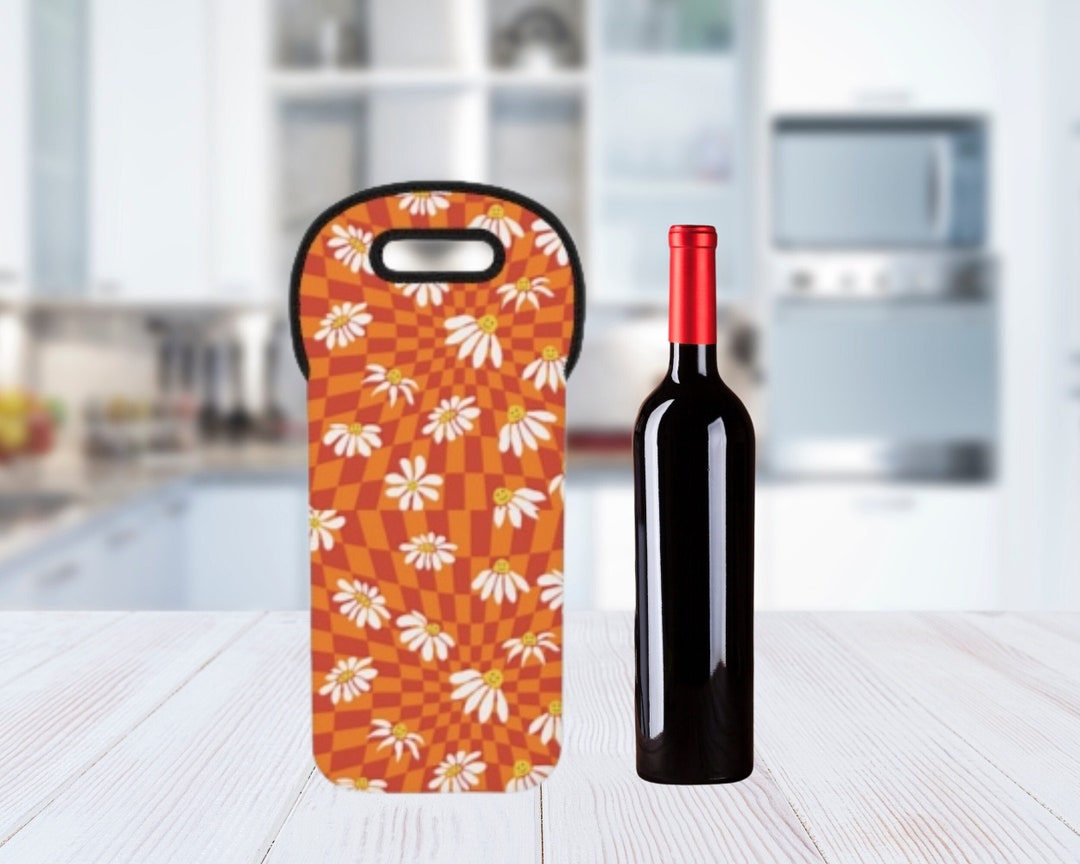 Orange Checker Wine Tote Bag, Wine Tote Bag, Birthday Gift, Bridal ...