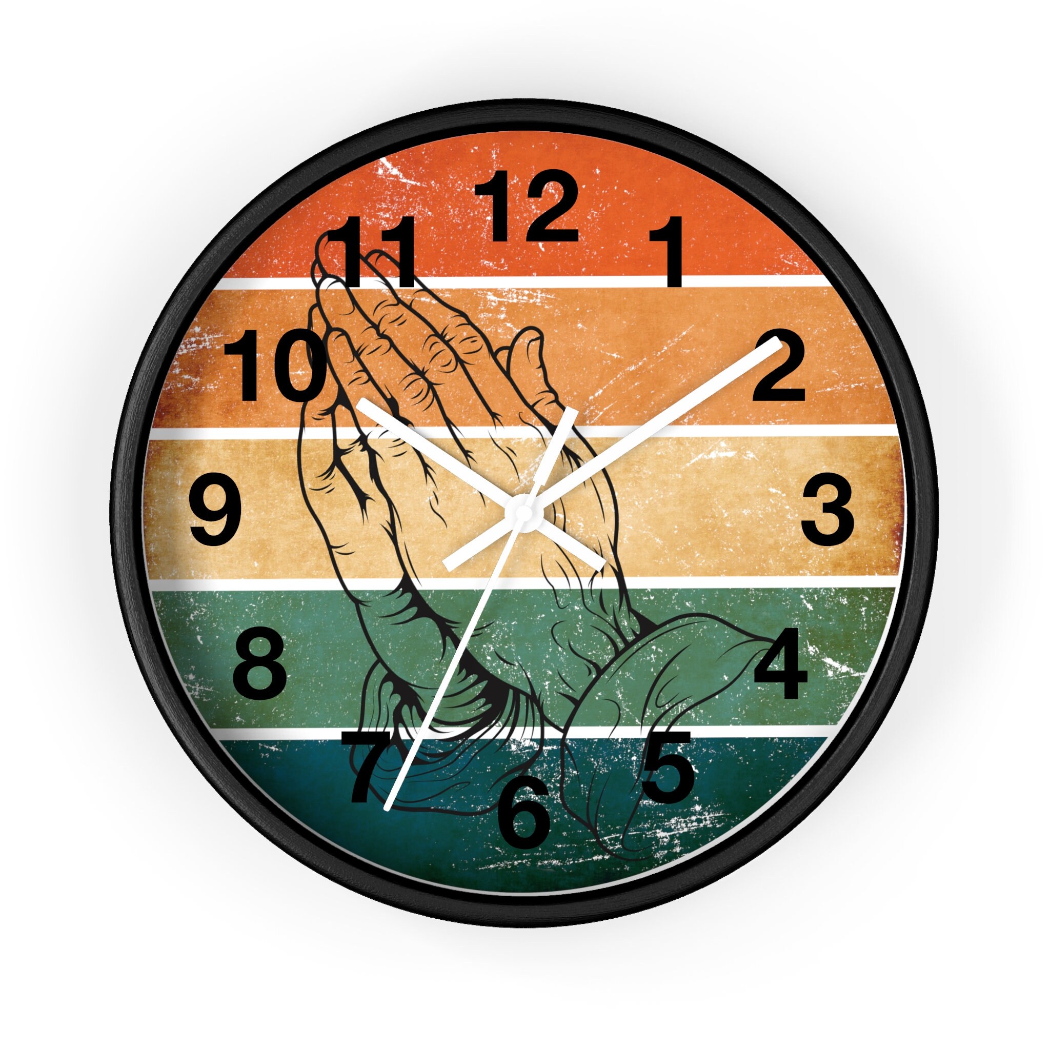 Praying Hands Wall Clock, Retro Sunset Gradient, Home Decor, Christian ...