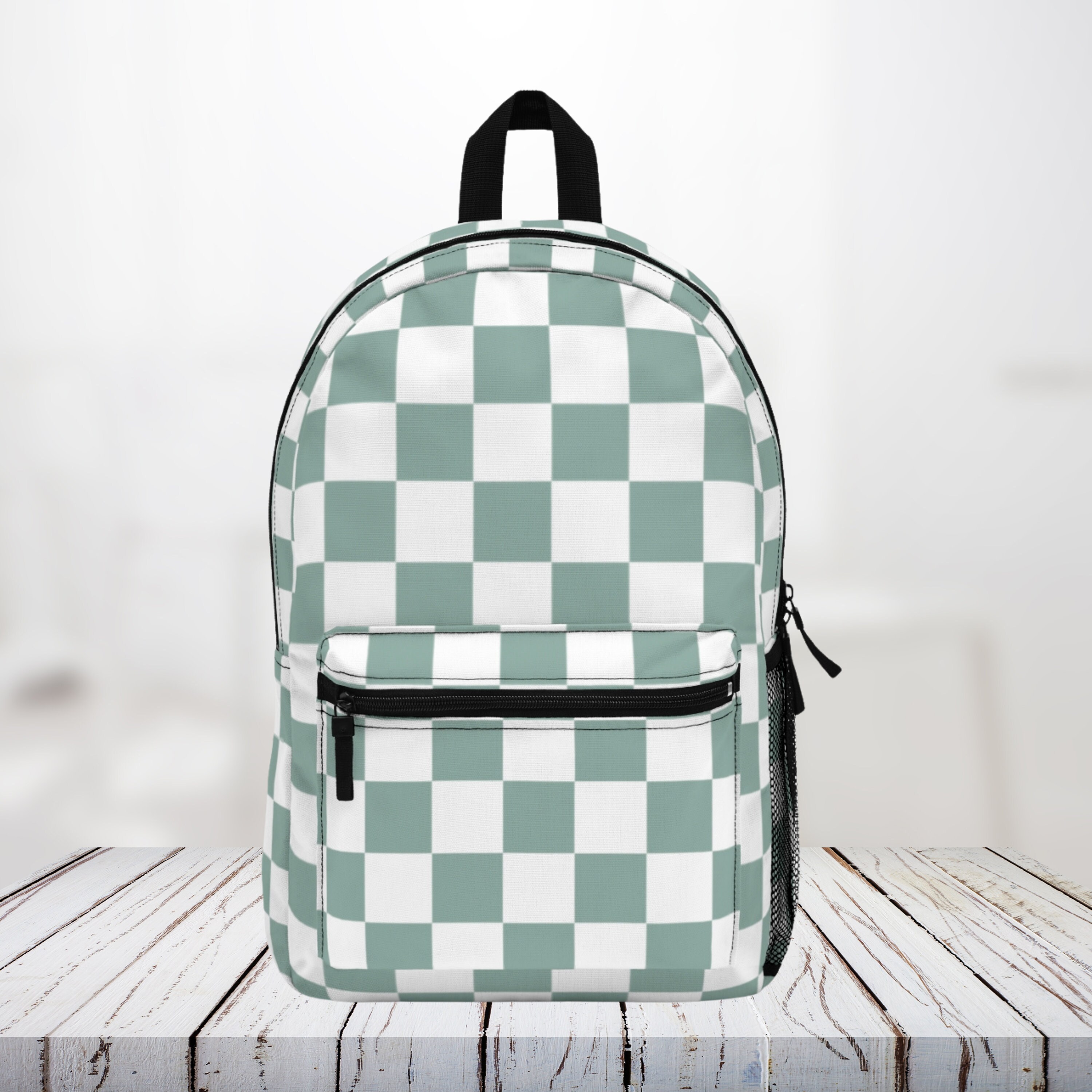 Green and White Checkerboard Backpack, Sage Green Checker Backpack - Etsy