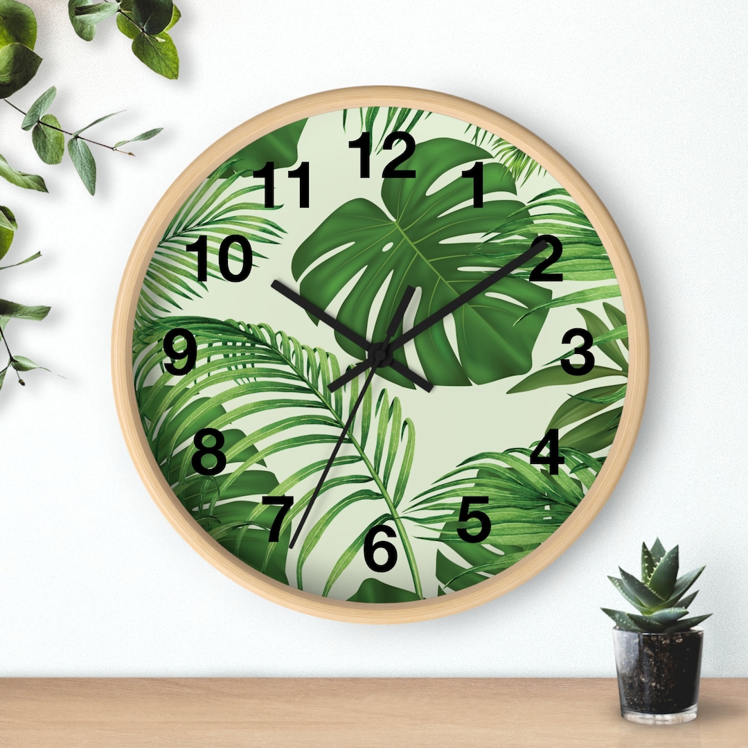 Botanical Plant Wall Clock, Monstera Leaves Clock, Plant Lover Gift ...
