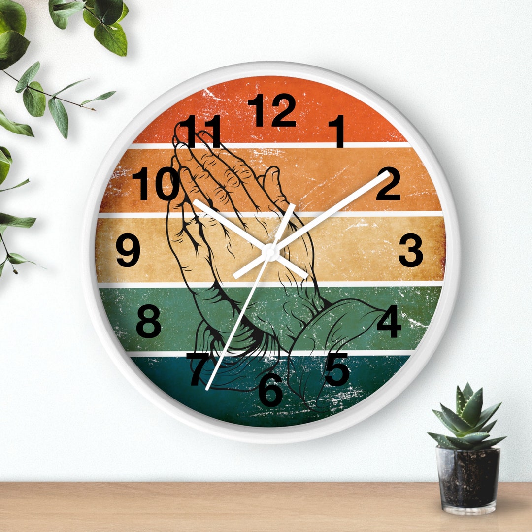 Praying Hands Wall Clock, Retro Sunset Gradient, Home Decor, Christian ...