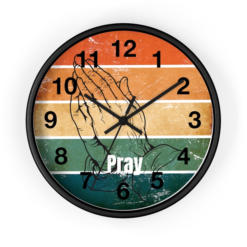 Praying Hands Wall Clock, Retro Sunset Gradient, Home Decor, Christian ...